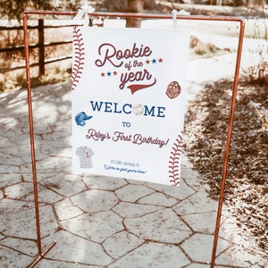 Baseball Birthday Party Welcome Sign, Rookie of the Year Welcome Sign ...