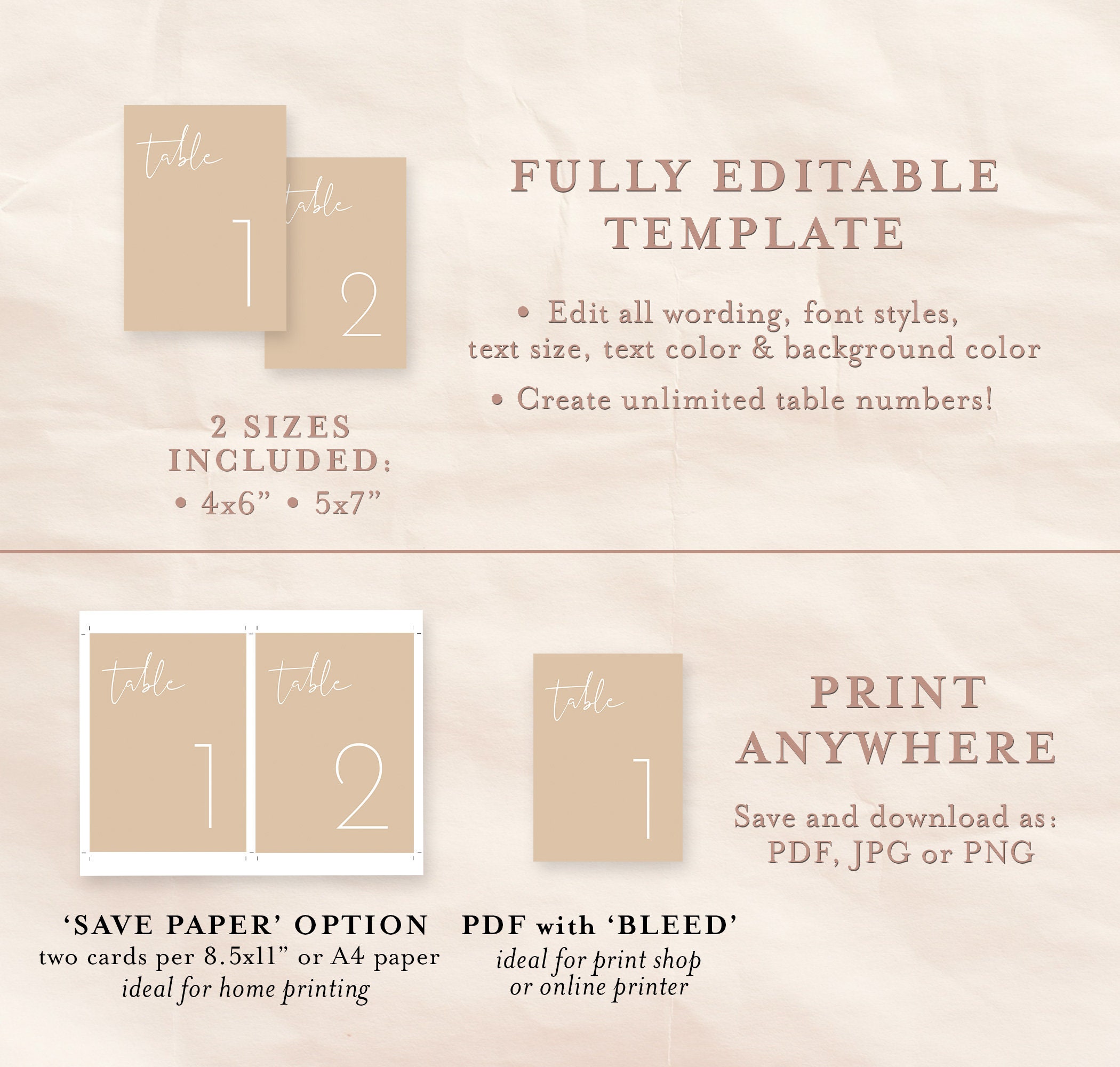 Beige Wedding Table Number Template Minimalist Wedding Table | Etsy