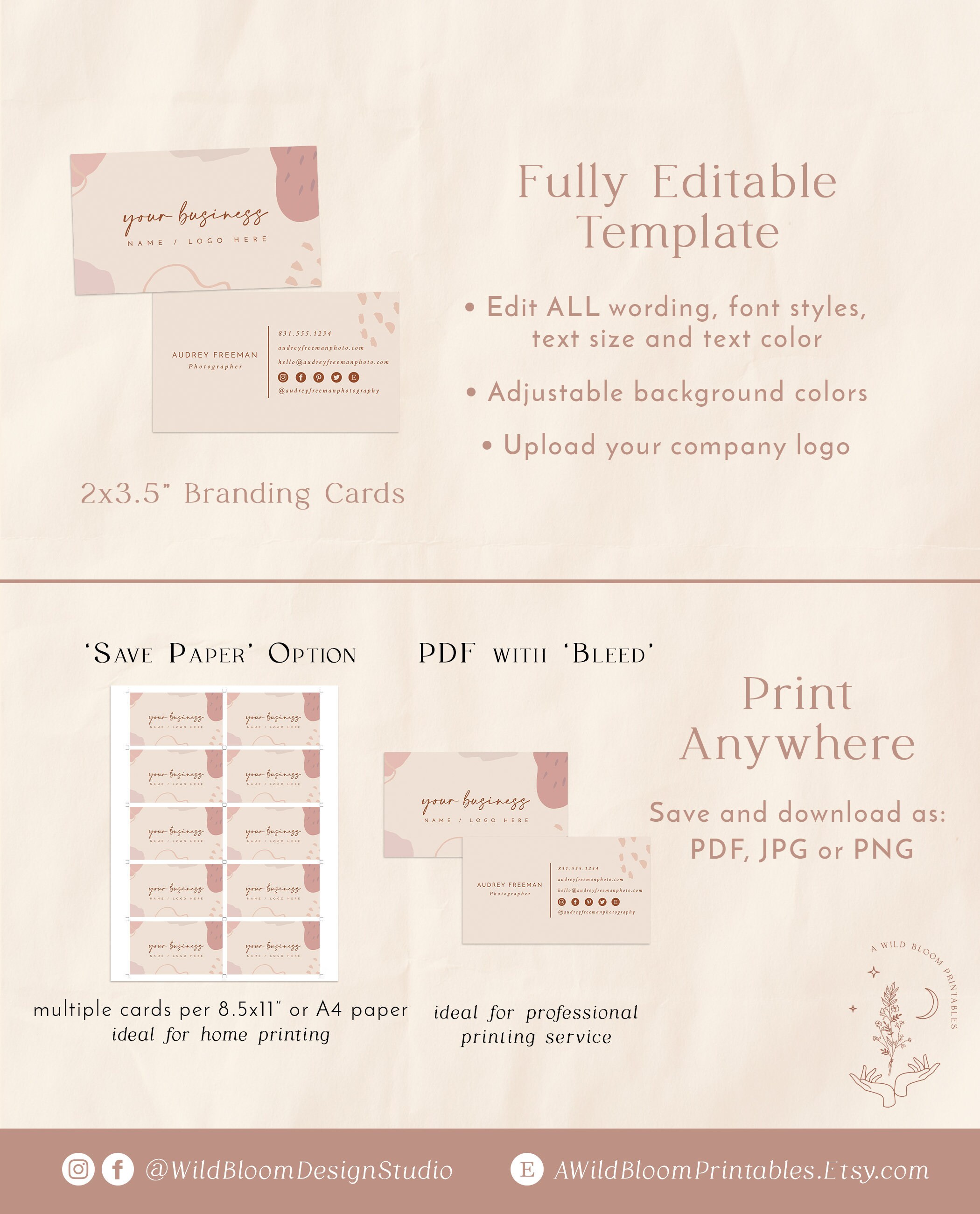 Modern Small Business Card Template Boutique Business Card | Etsy