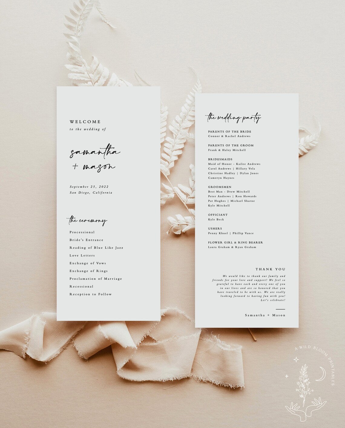Minimalist Wedding Program Template Printable Order of - Etsy