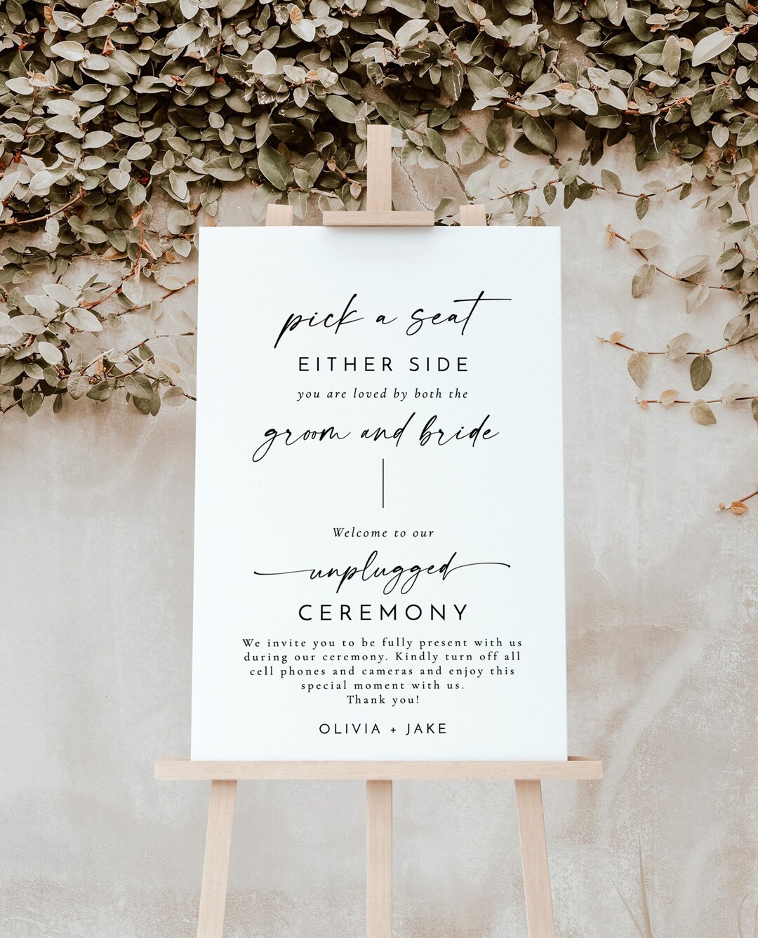 Wedding Welcome Sign Template, Unplugged Ceremony, Pick a Seat, Modern ...