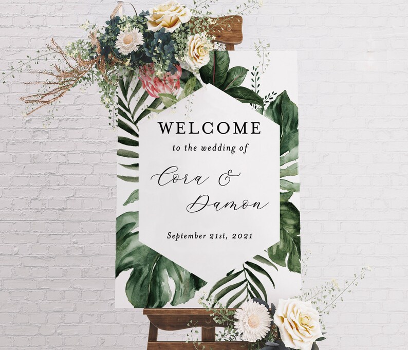 Tropical Wedding Welcome Sign Template Modern Tropical | Etsy