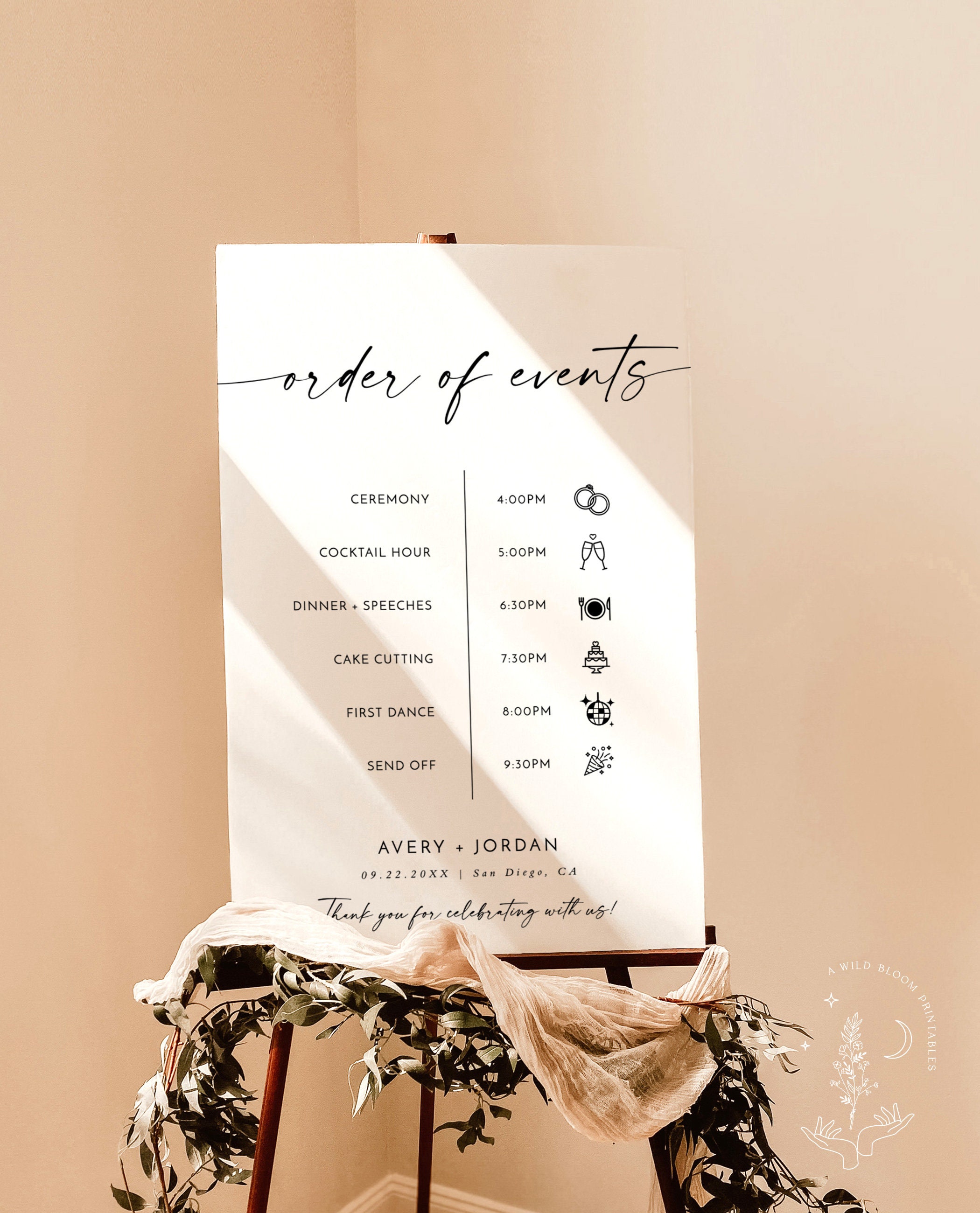 Wedding Order of Events Sign, Wedding Timeline, Minimalist Order of ...
