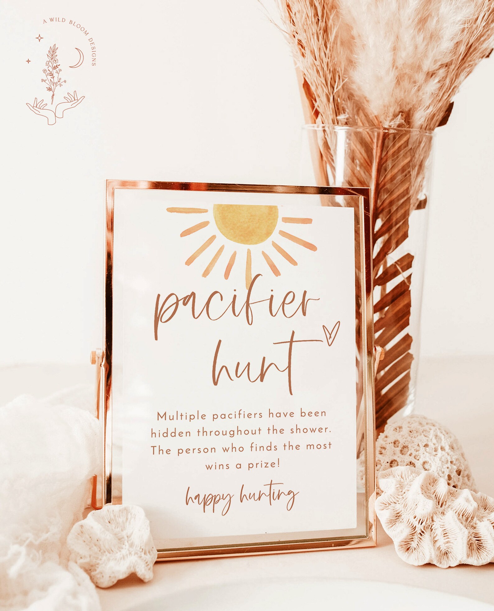Pacifier Hunt Baby Shower Game, Sunshine Sign, Sun, Gender Neutral ...