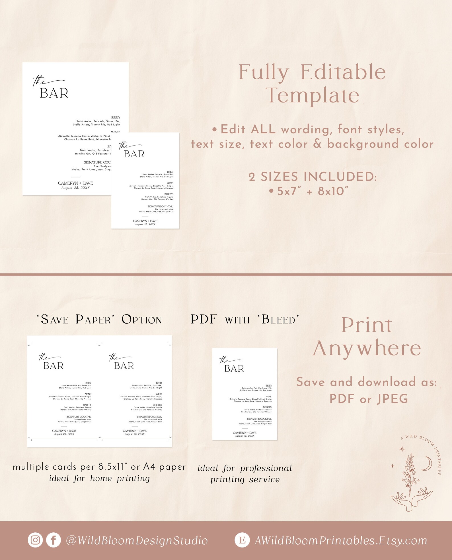 Modern Wedding Bar Menu Sign Modern Minimalist Bar Menu Sign - Etsy