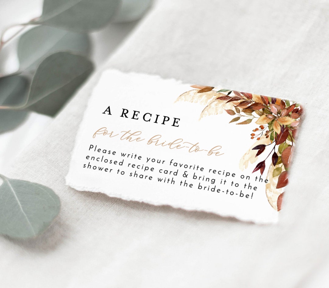Printable Recipe Card Request Template, Bridal Shower Recipe Card ...