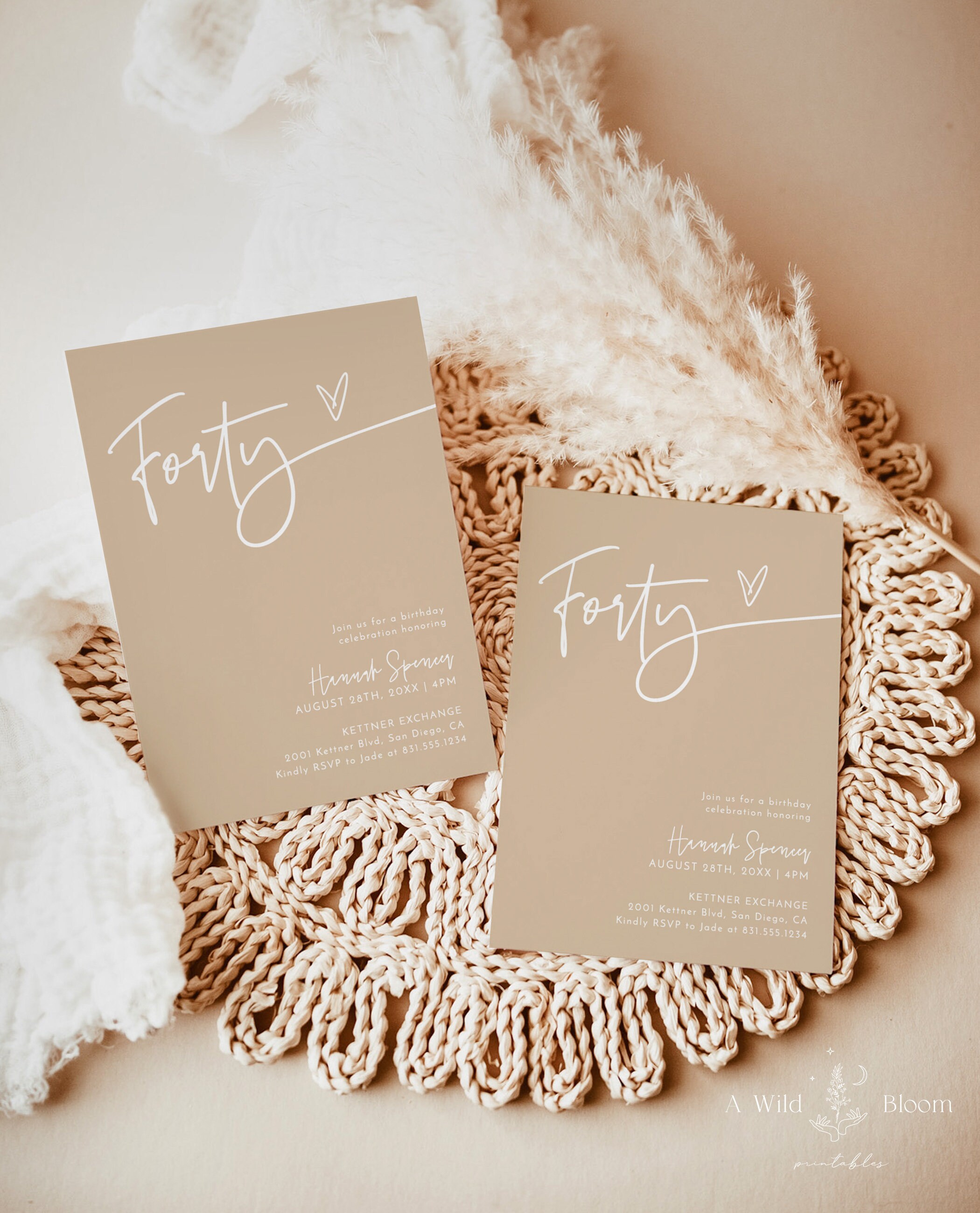 Modern Minimalist Birthday Invite, Boho Party, Adult, Instant Download ...