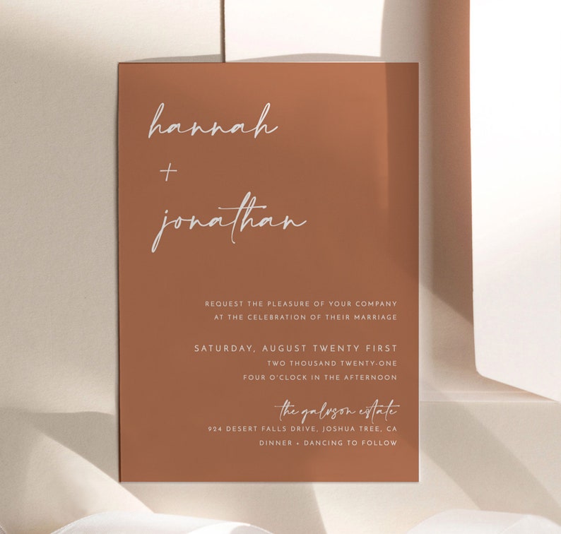 Burnt Orange Wedding Invitation Template Minimalist Desert | Etsy
