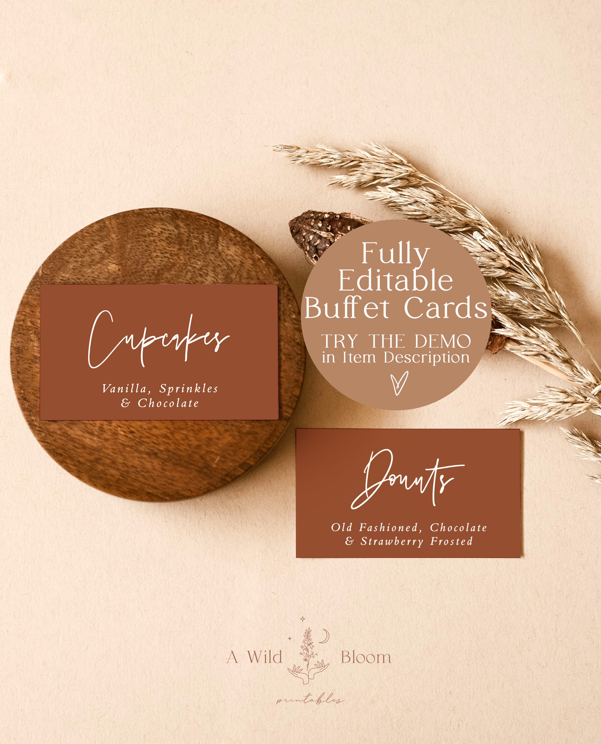 Terracotta Buffet Card Template, Cards, Minimalist Wedding, Food Labels ...