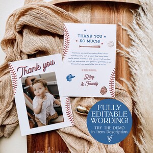 Baseball 1st Birthday Thank You Card, Photo Thank You Card, Rookie of ...