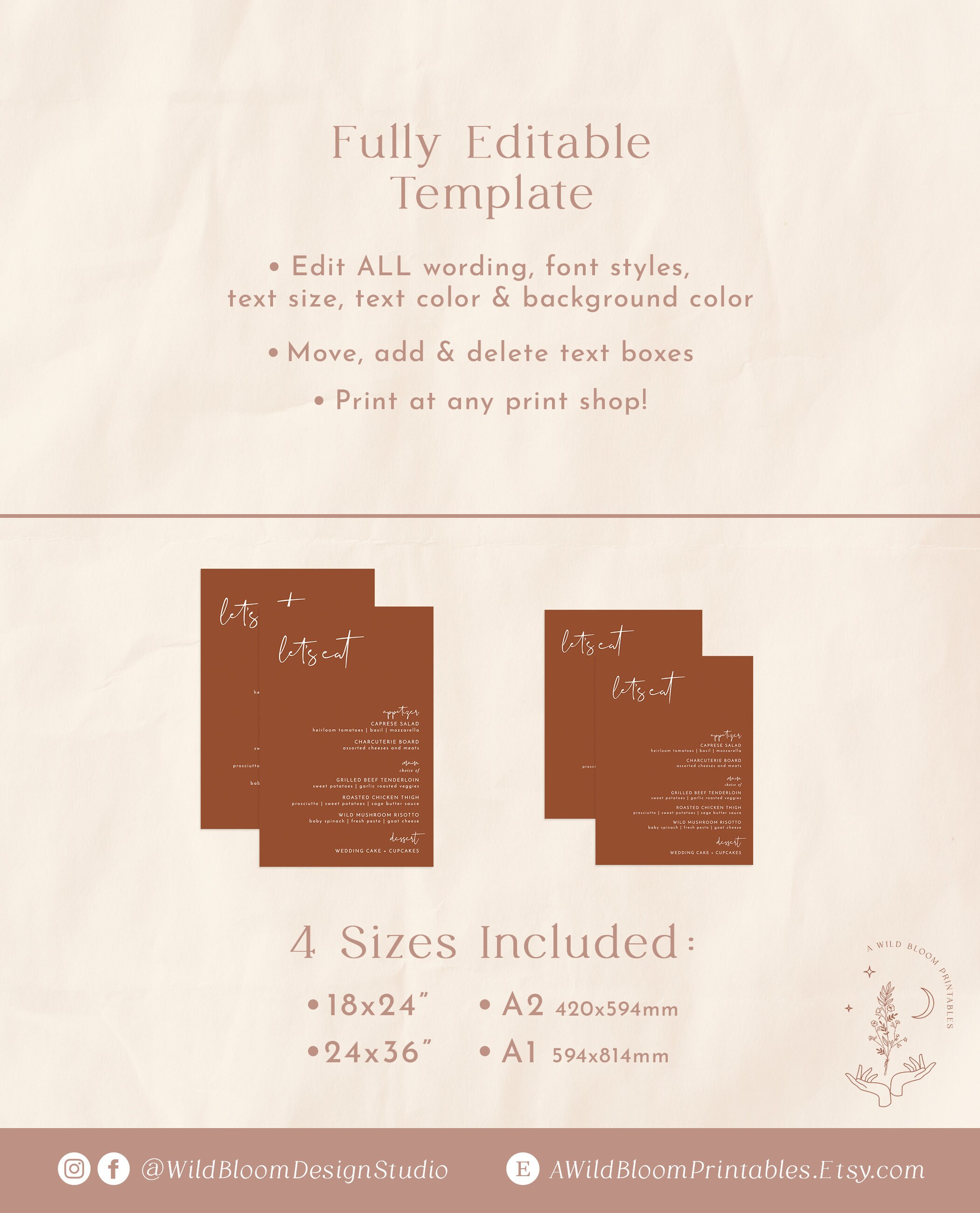 Modern Minimalist Dinner Menu Sign Terracotta Food Menu | Etsy