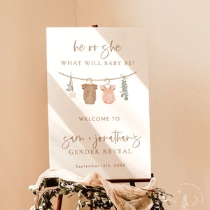 Modern Gender Reveal Welcome Sign, Beige Gender Reveal Poster, Gender ...