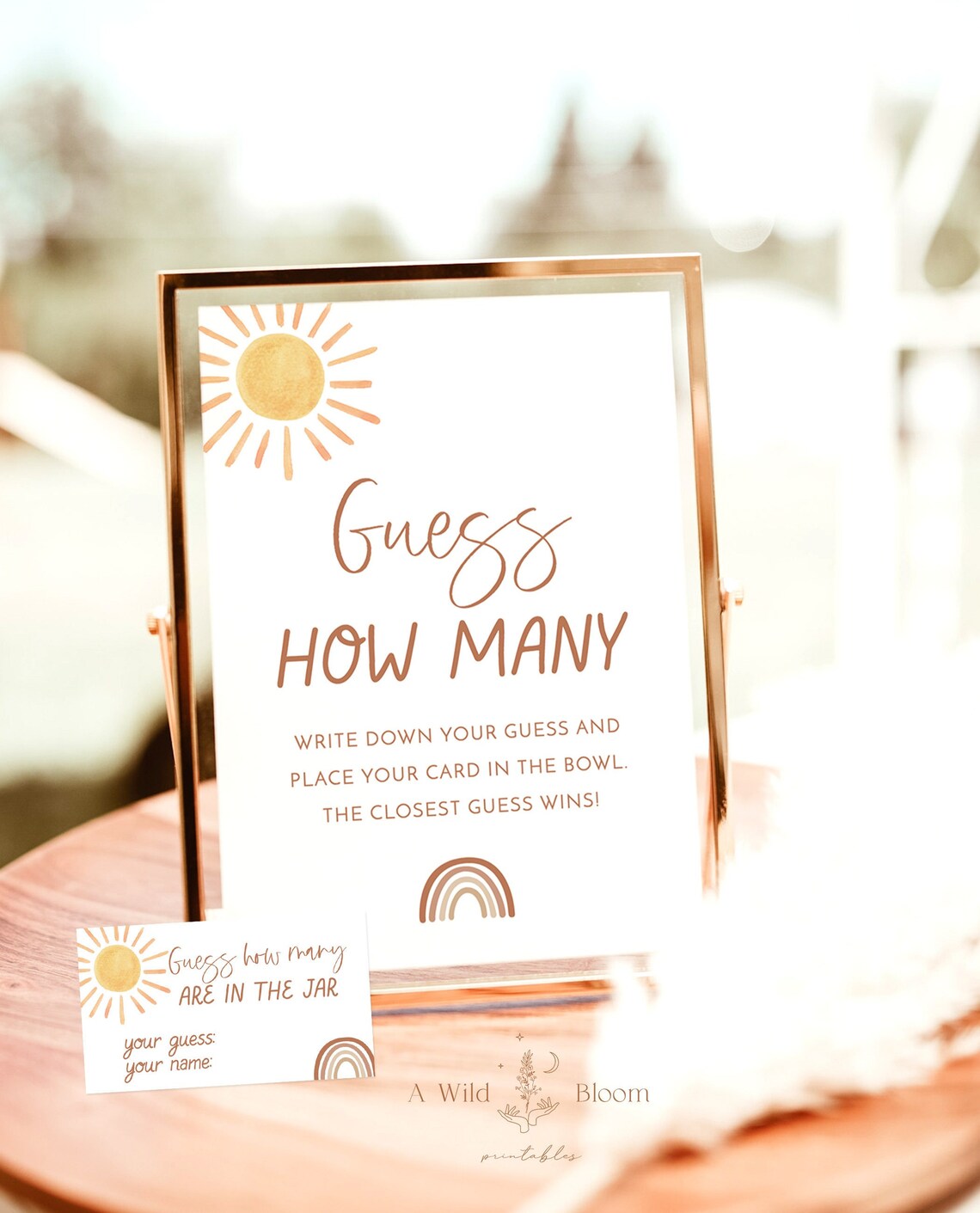 Guess How Many Are in the Jar Game, Sunshine Baby Shower, Boho Rainbow ...