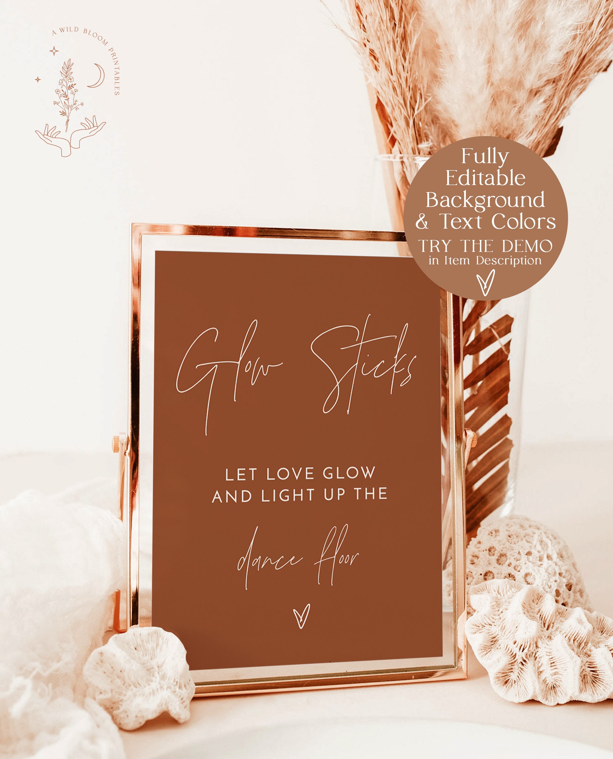 Glow Stick Sign Template, Let Love Glow Sign, Minimalist Wedding Send ...