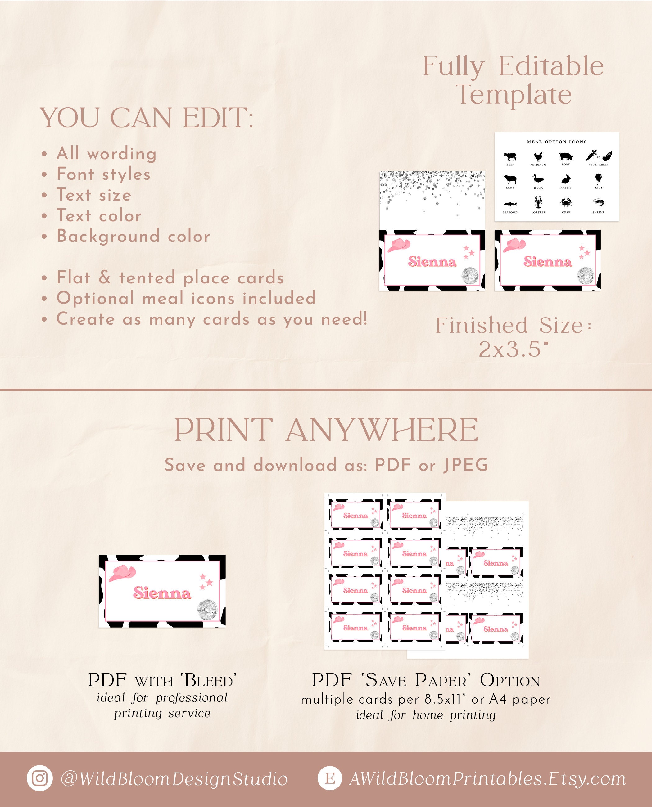 Disco Cowgirl Name Tag Template Space Cowgirl Bachelorette - Etsy