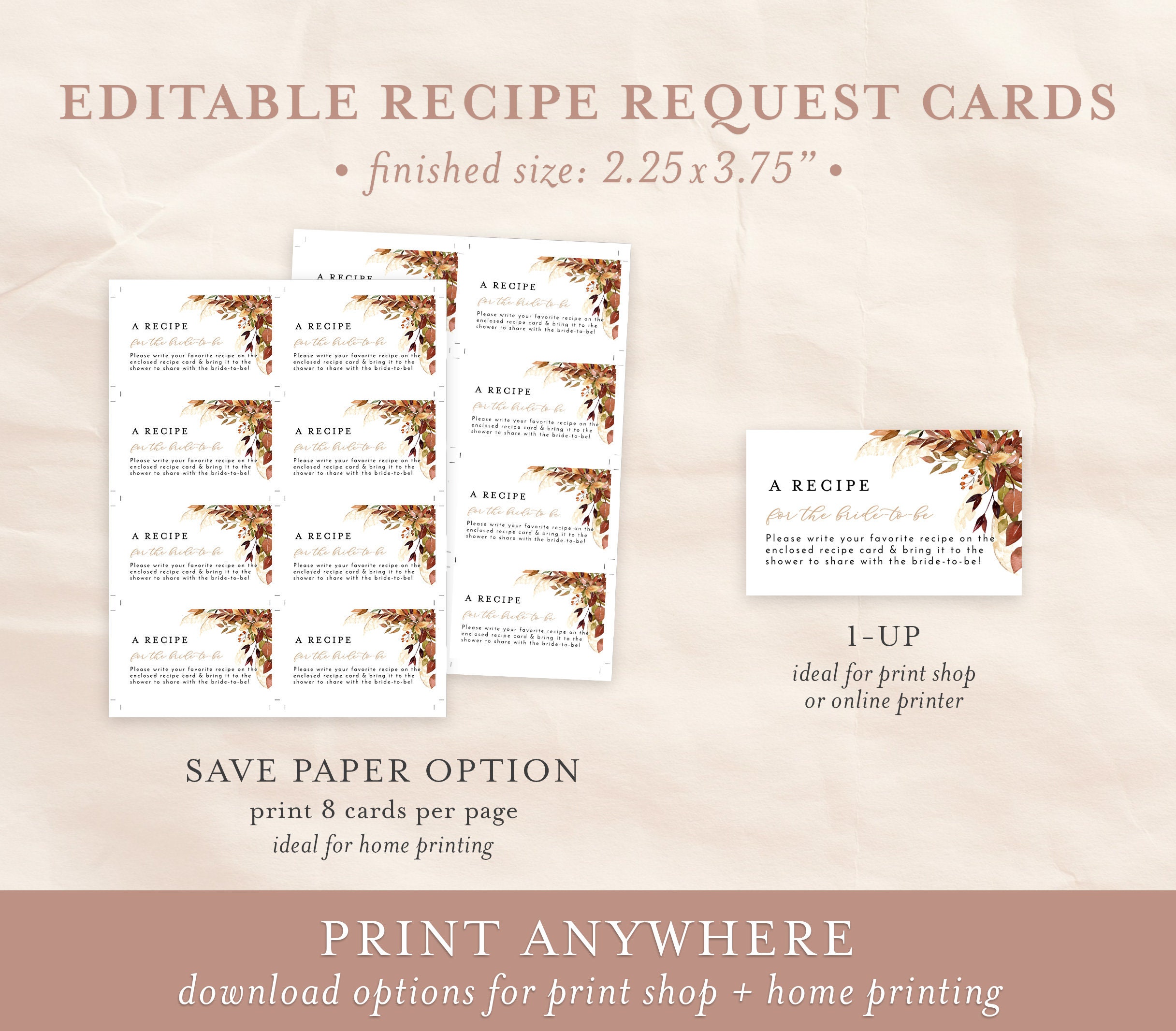 Printable Recipe Card Request Template Bridal Shower Recipe - Etsy