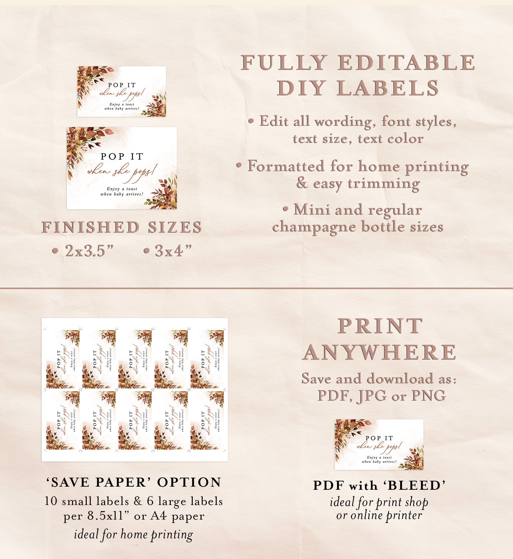 Pop When She Pops Label Mini Champagne Bottle Label Template - Etsy Canada