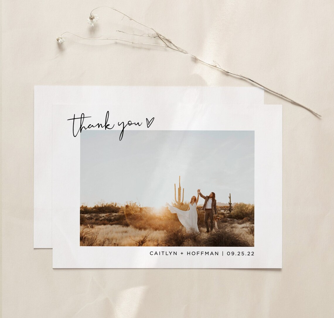 Photo Thank You Card Editable Template Minimalist Wedding | Etsy