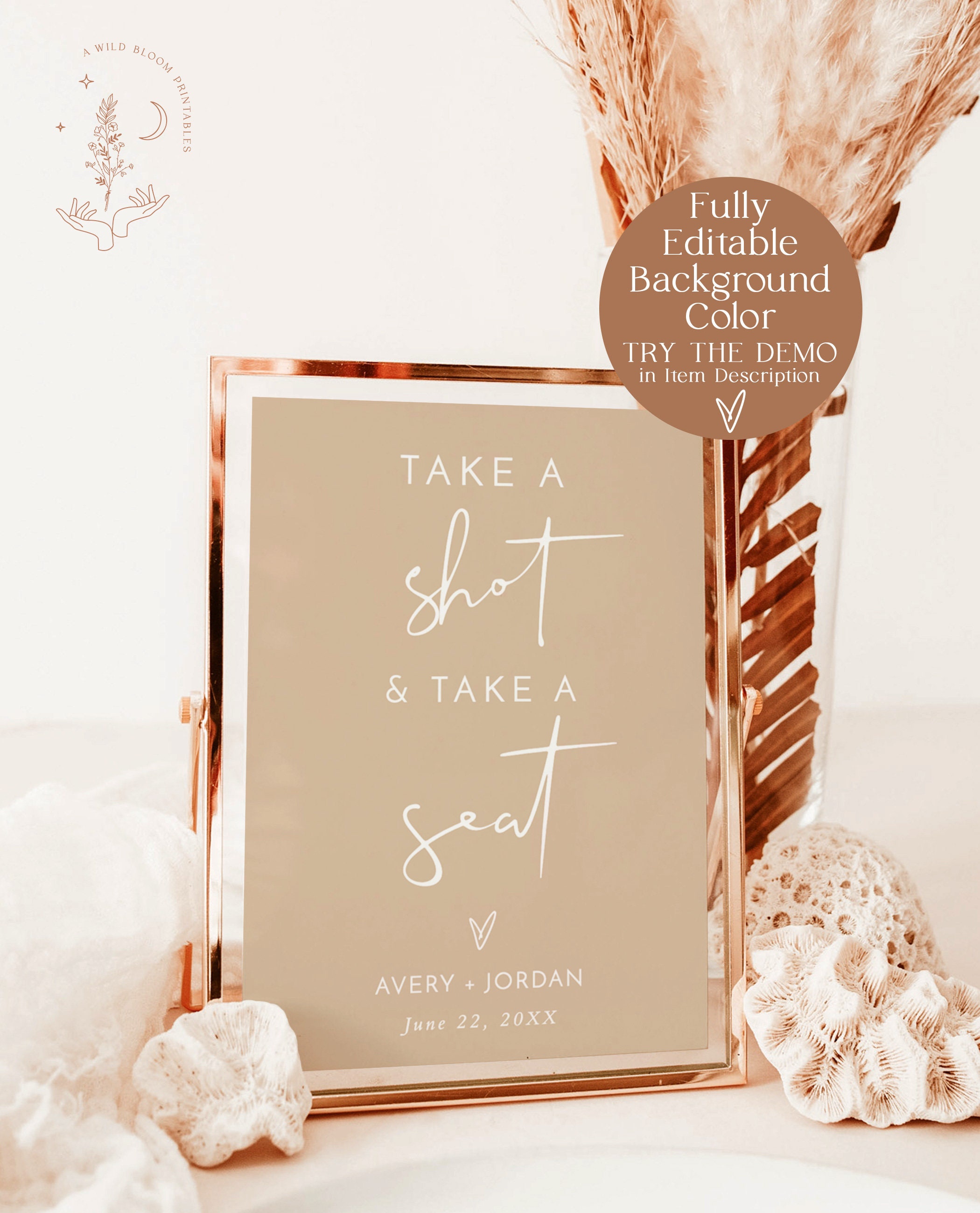 Take a Shot + Take Your Seat Sign, Drink Seating, Modern Fall Wedding ...