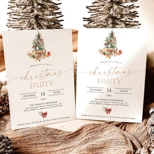 Christmas Party Invitation, Boho Holiday Party Invite, Christmas Tree ...