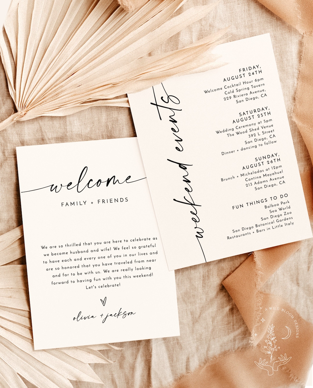 Minimalist Wedding Events Card, Modern Weekend Events, Wedding ...