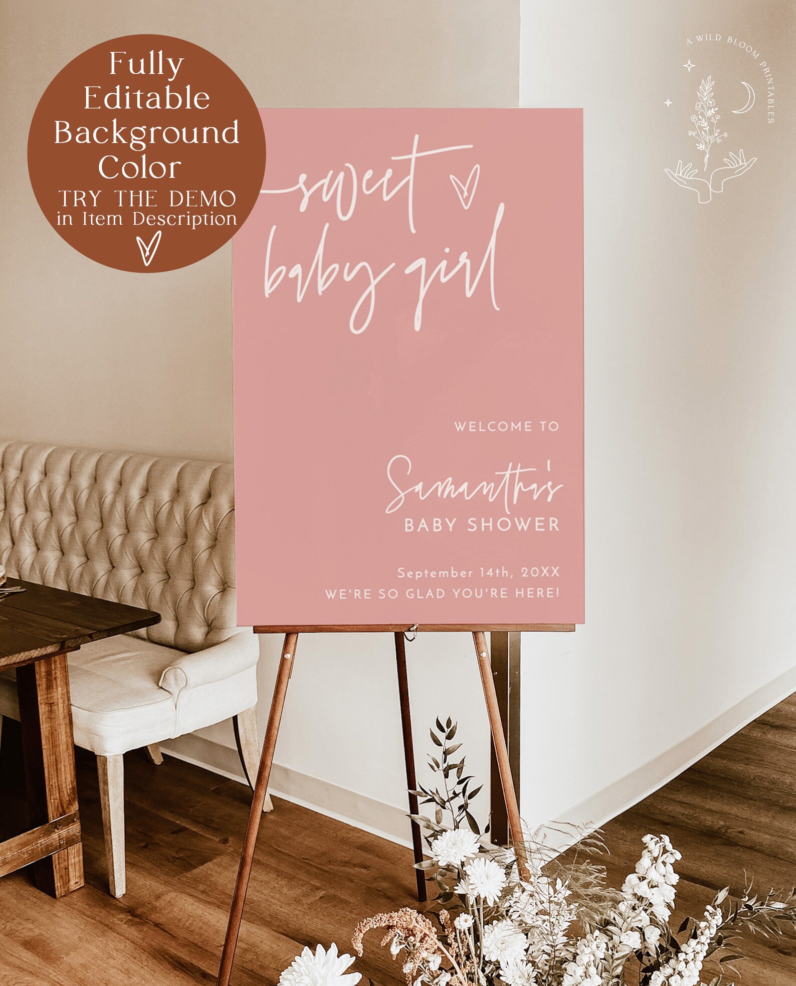 Boho Baby Shower Welcome Sign Girl Baby Shower Welcome Sign - Etsy