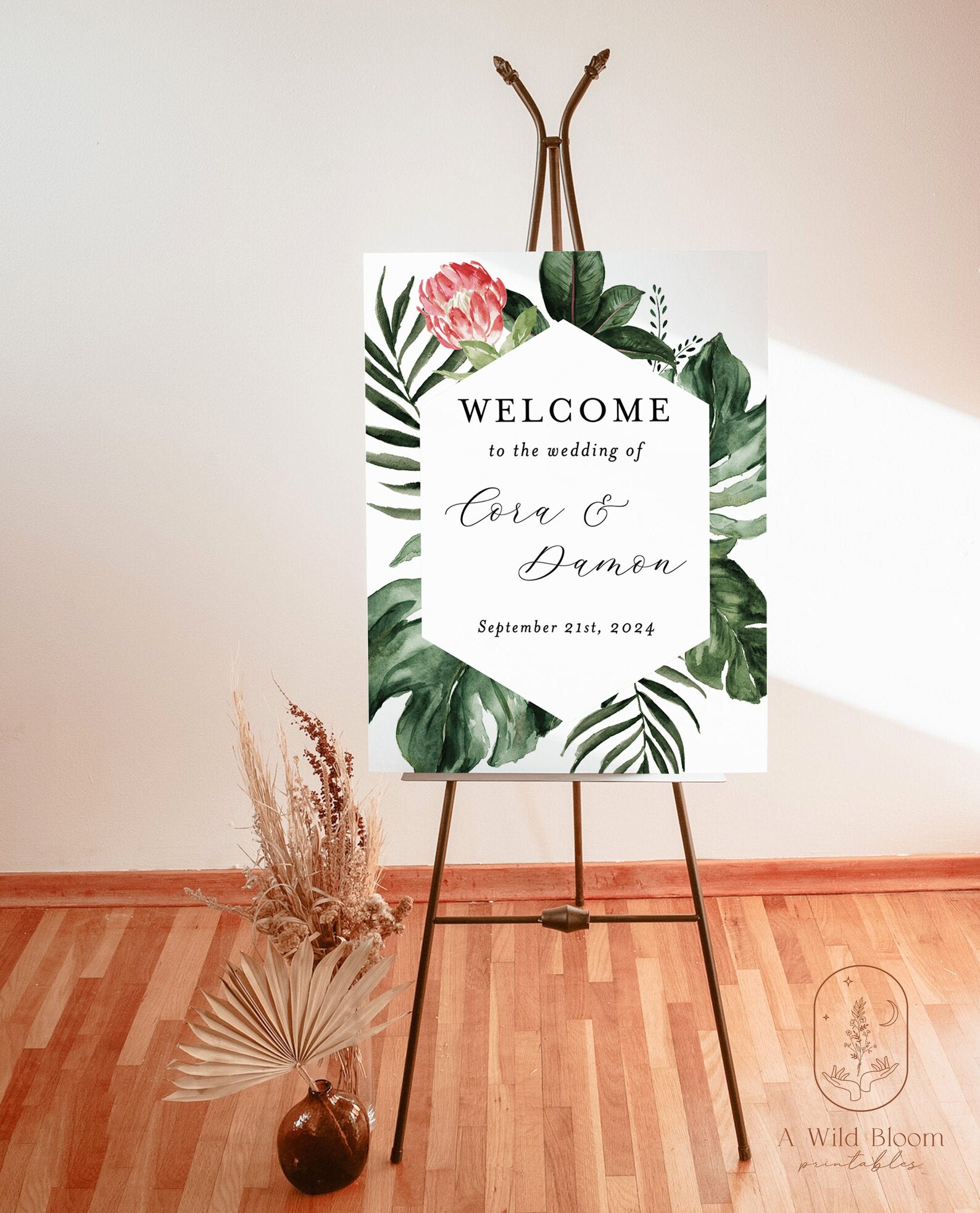 Tropical Wedding Welcome Sign Template Modern Tropical - Etsy
