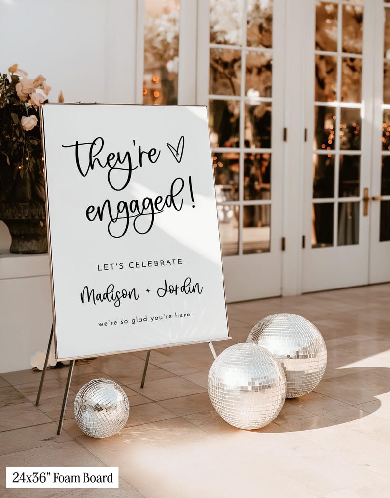 PRINTED + SHIPPED | They're Engaged Party Sign | Modern Minimalist ...