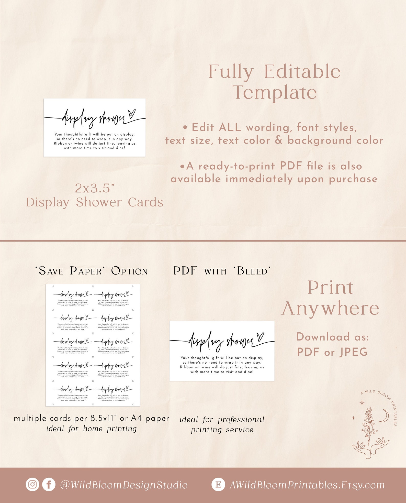 Minimalist Display Shower Card Modern Display Shower Card - Etsy