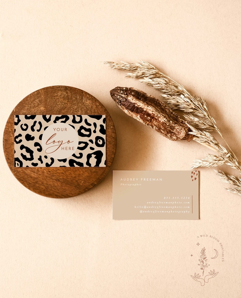 Leopard Print Small Business Card, Boutique Business Card Template ...