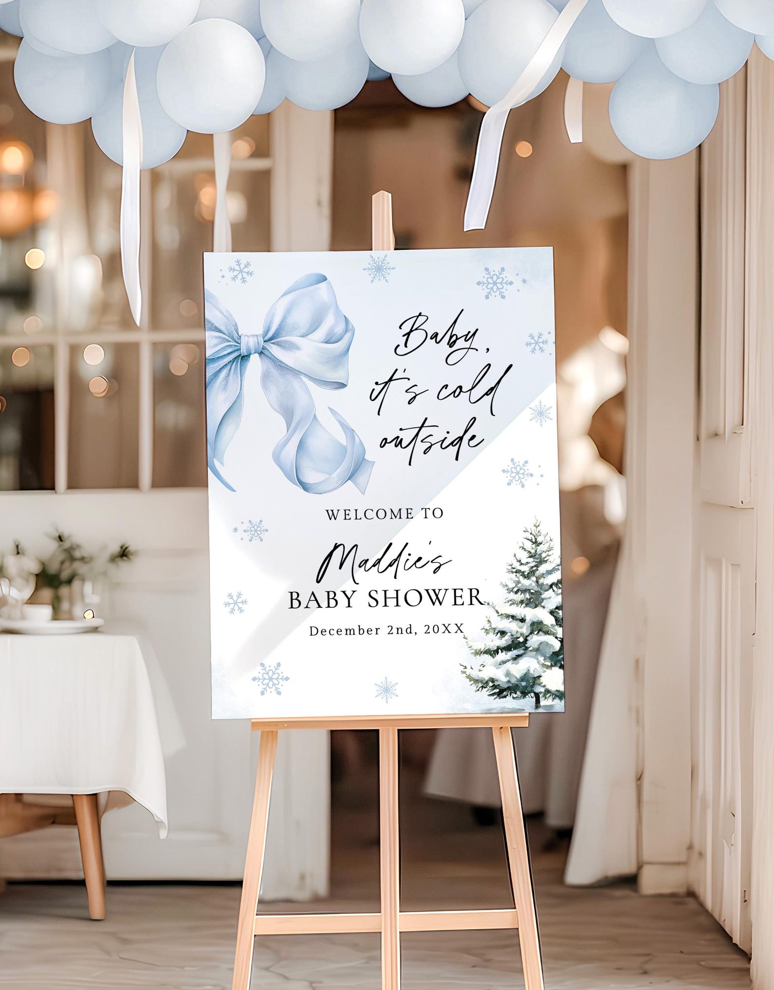 Winter Baby Shower Welcome Sign Template, Boy, Little Snowflake, It's ...