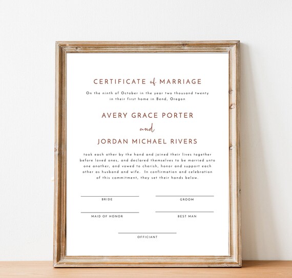 Burnt Orange Certificate of Marriage Editable Template Fall | Etsy