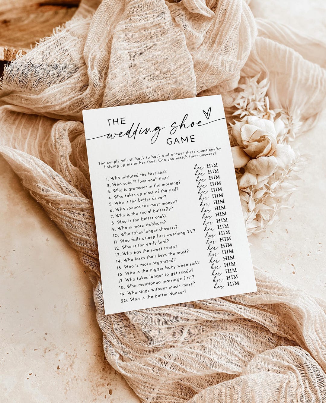 Printed + Shipped the Wedding Shoe Game, Fun Couple Game, Boho Bridal ...