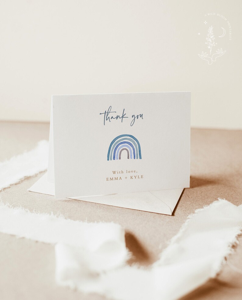 Rainbow Thank You Cards Template Editable Thank You Card | Etsy