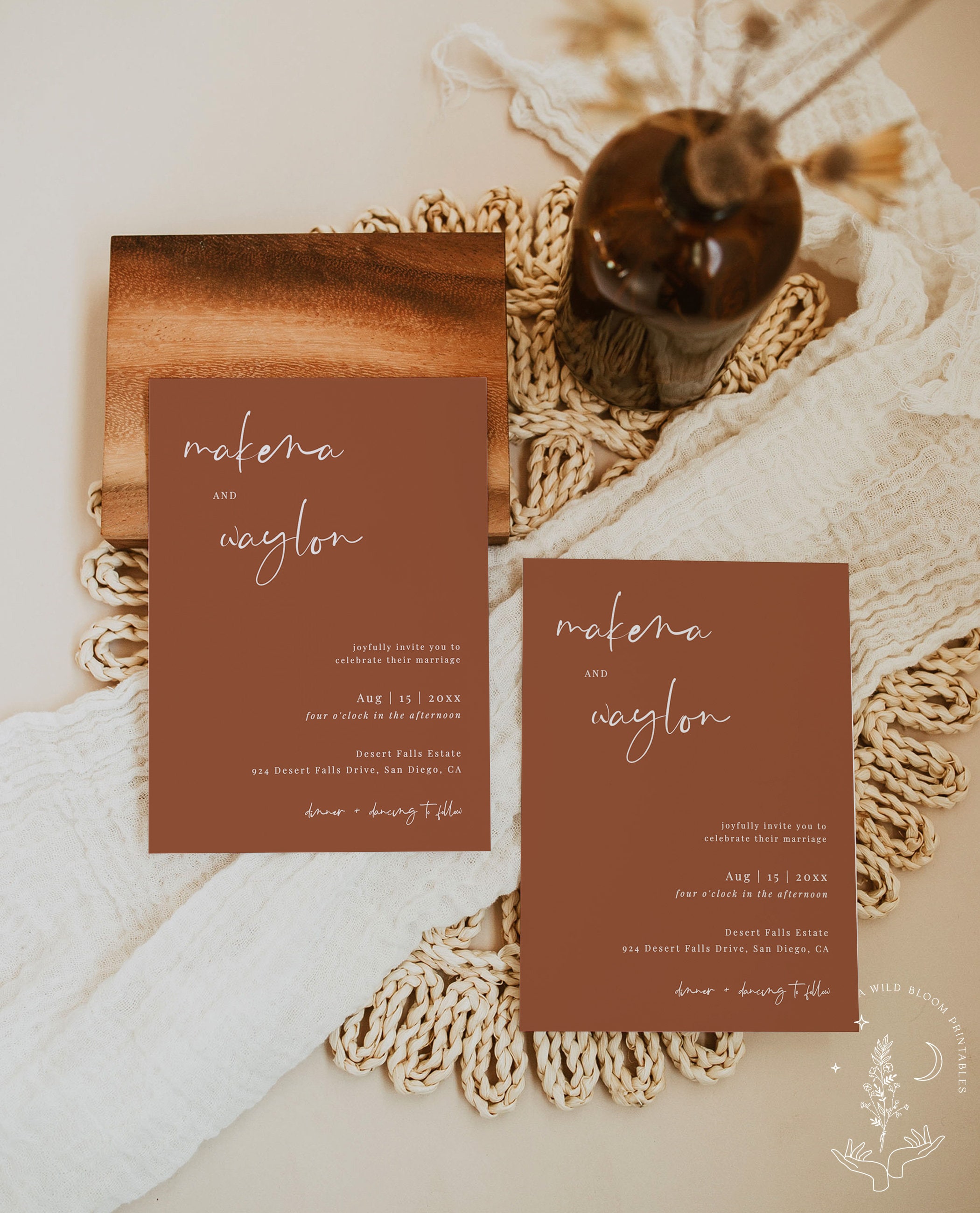 Burnt Orange Wedding Invitation Template Minimalist Desert - Etsy