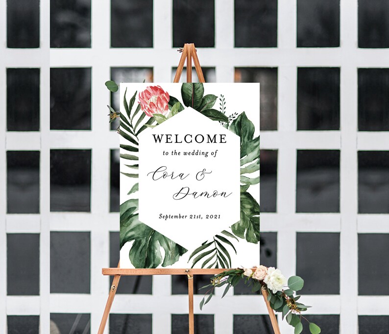 Tropical Wedding Welcome Sign Template Modern Tropical | Etsy