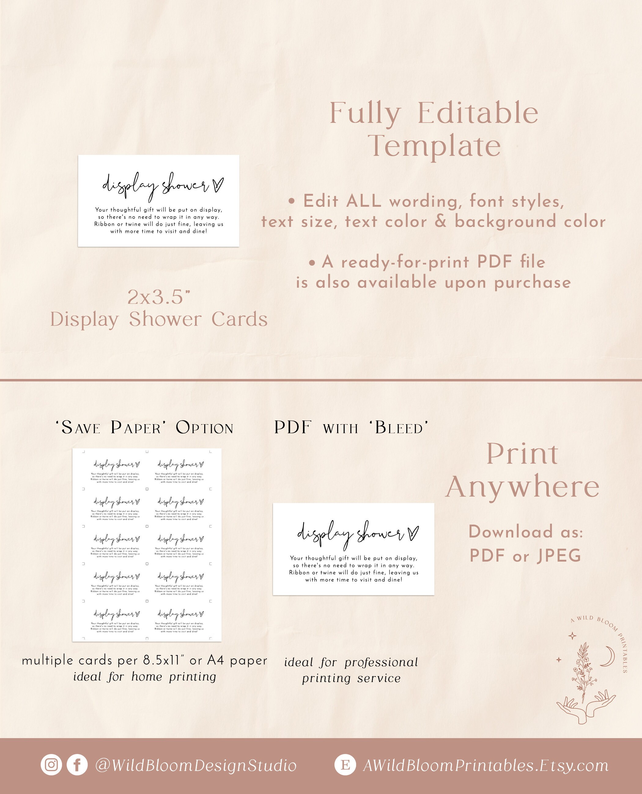 Minimalist Display Shower Card Modern Display Shower Card - Etsy