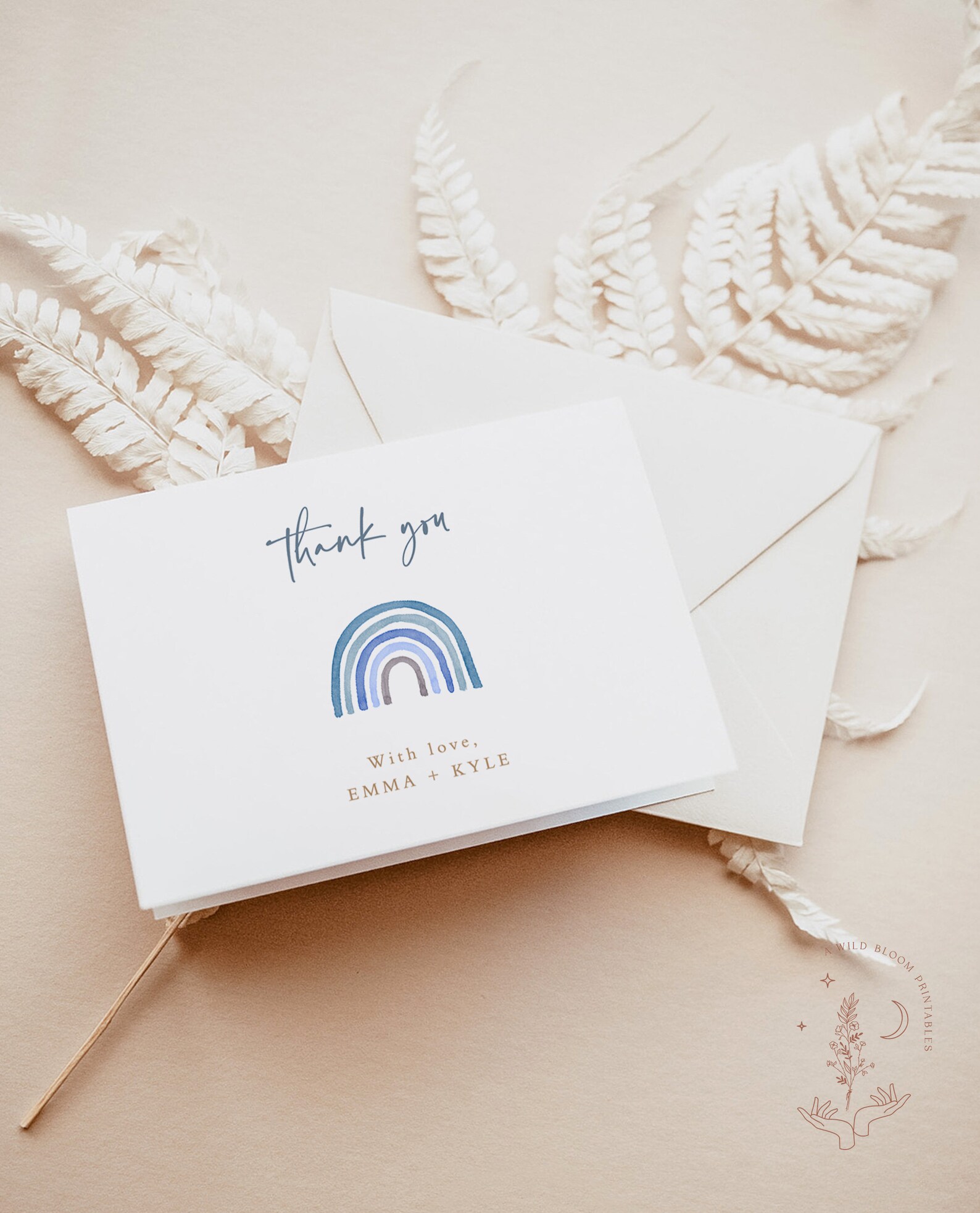 Rainbow Thank You Cards Template Editable Thank You Card | Etsy