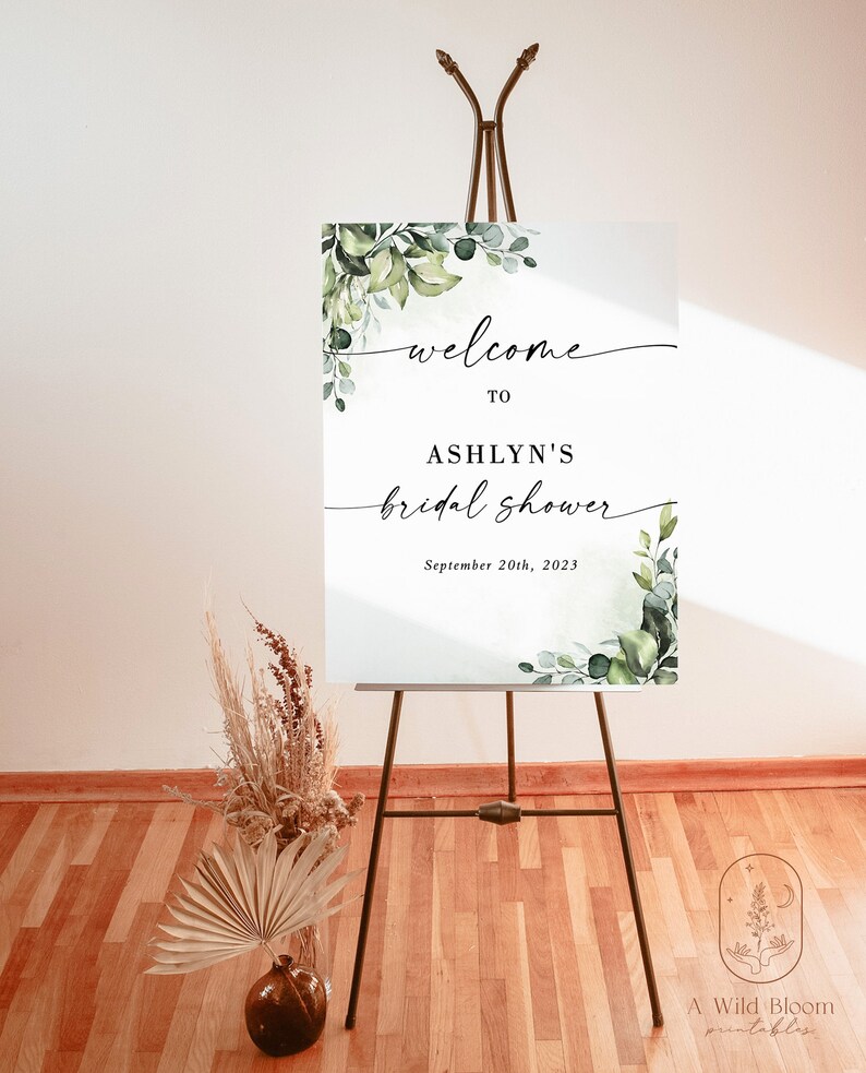 Greenery Bridal Shower Welcome Sign, Greenery Eucalyptus Leaves, Boho ...