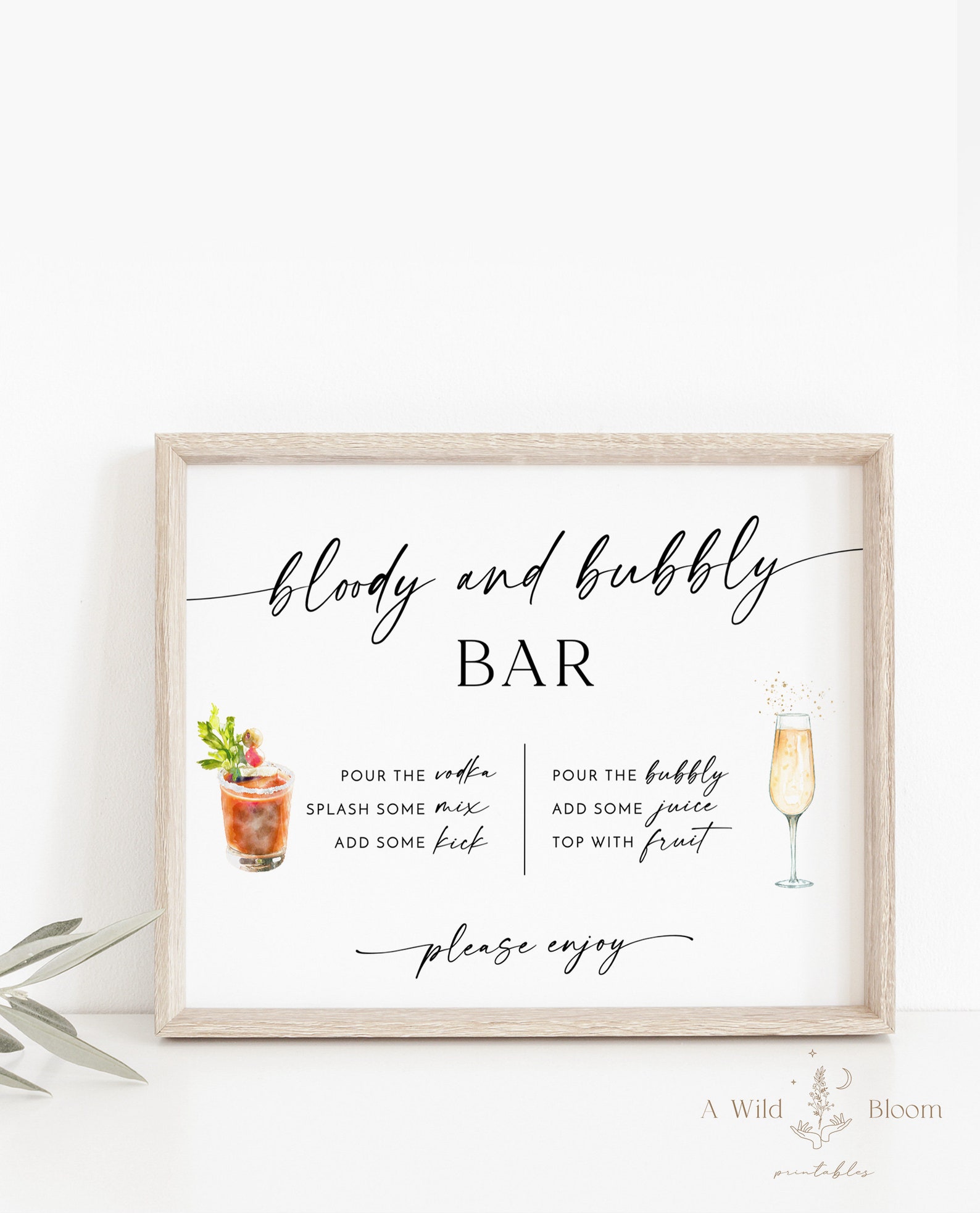 Bloody and Bubbly Bar Sign, Modern Brunch and Bubbly Shower, Minimalist ...