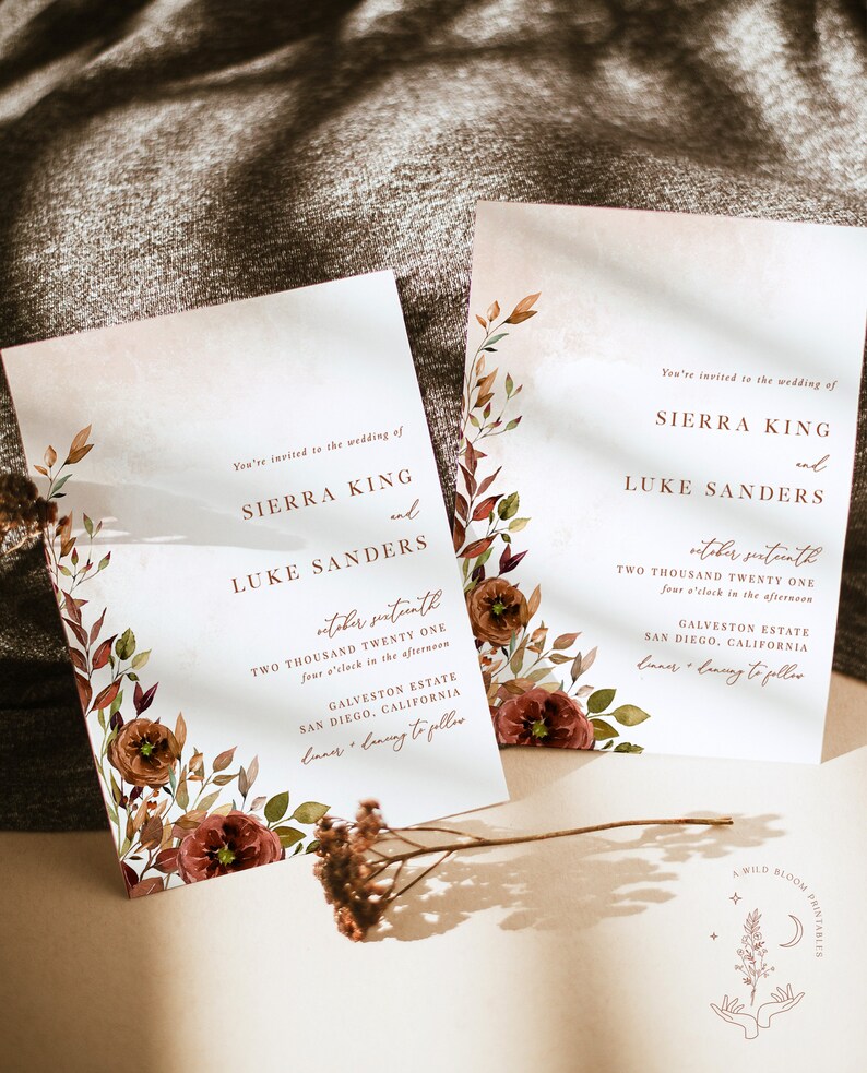 Rustic Fall Wedding Invitation Template Autumn Wedding | Etsy