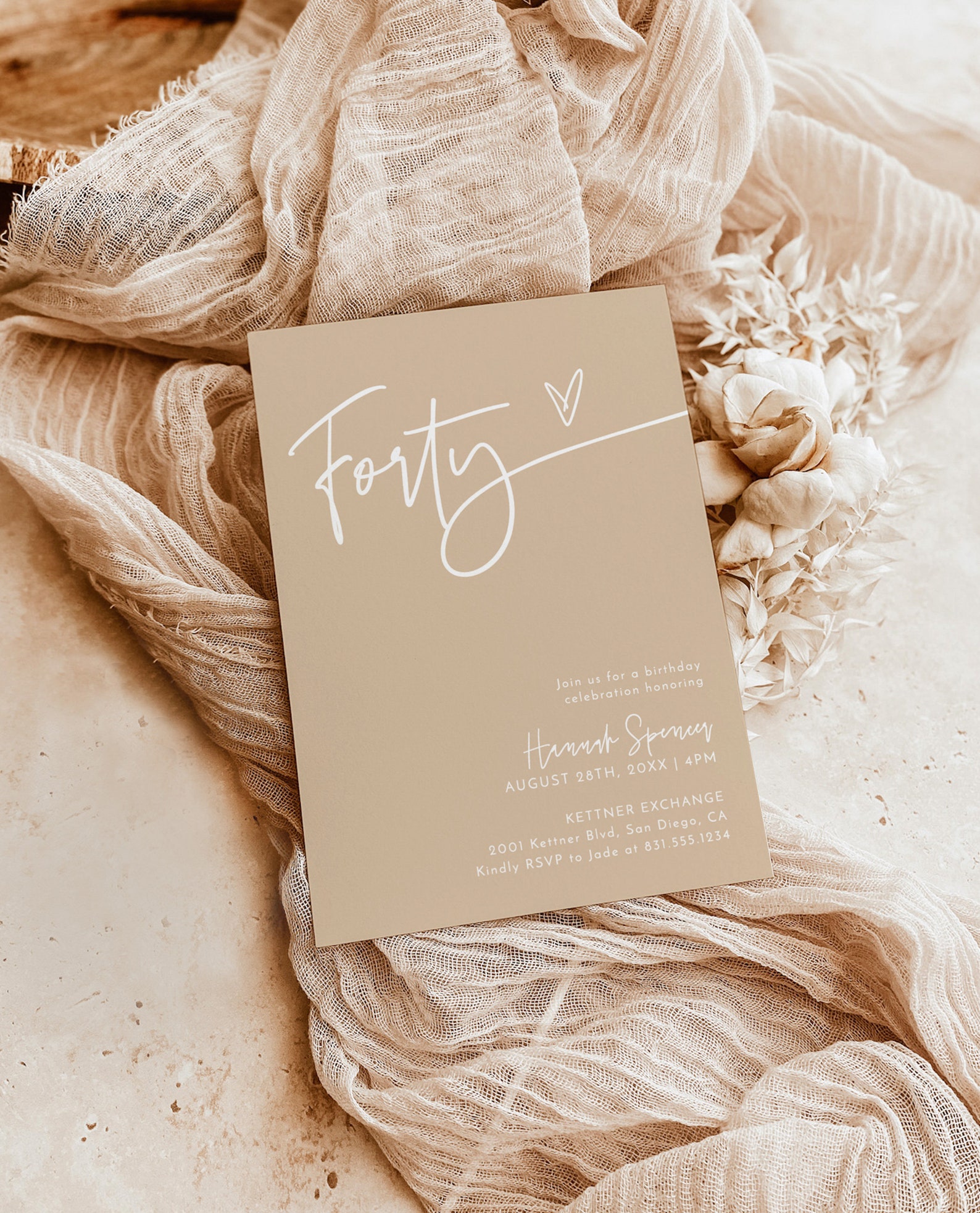 Modern Minimalist Birthday Invite, Boho Party, Adult, Instant Download ...