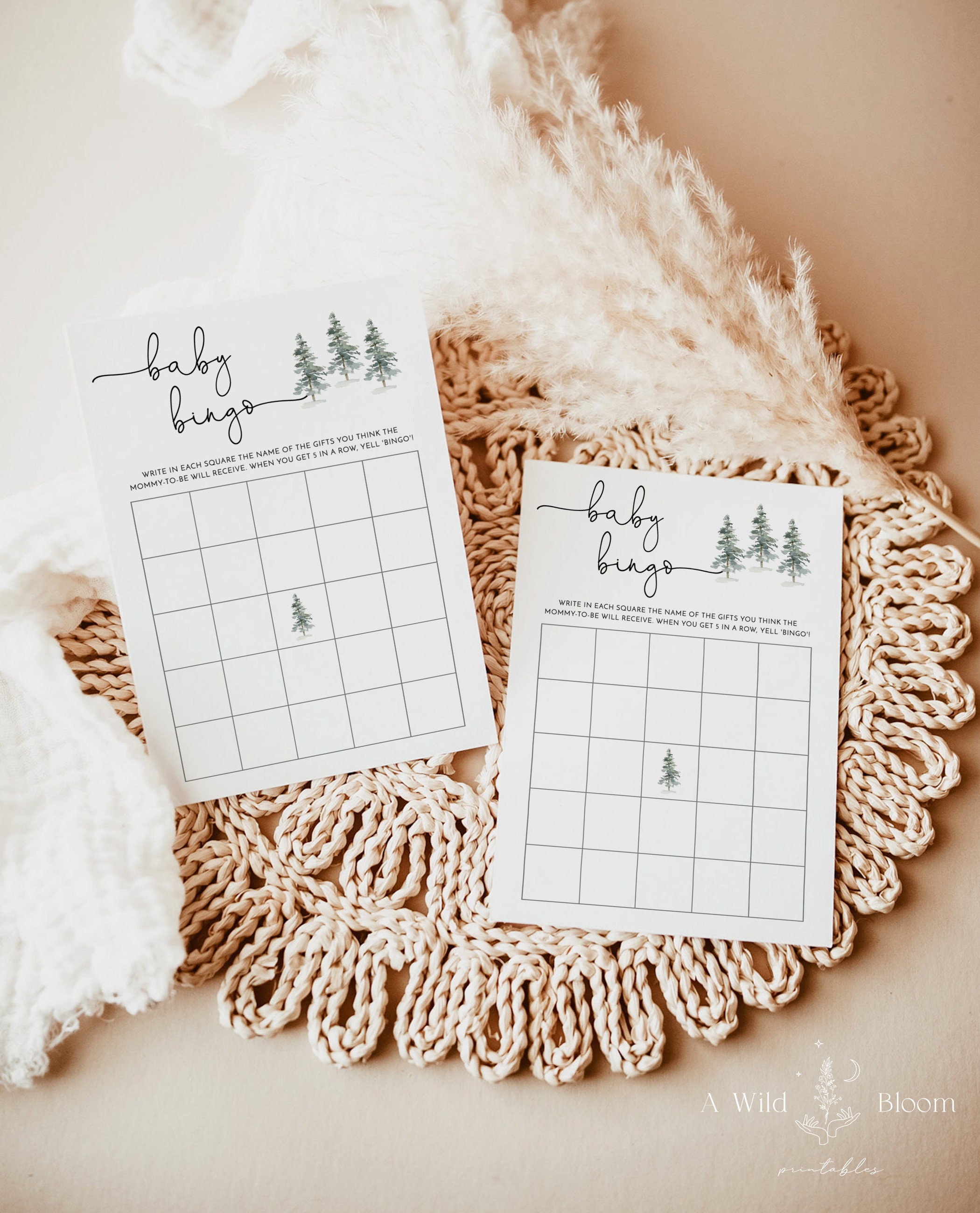 Winter Baby Shower Bingo Game Pine Tree Baby Shower Game | Etsy
