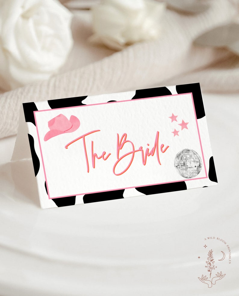 Disco Cowgirl Name Tag Template Space Cowgirl Bachelorette - Etsy