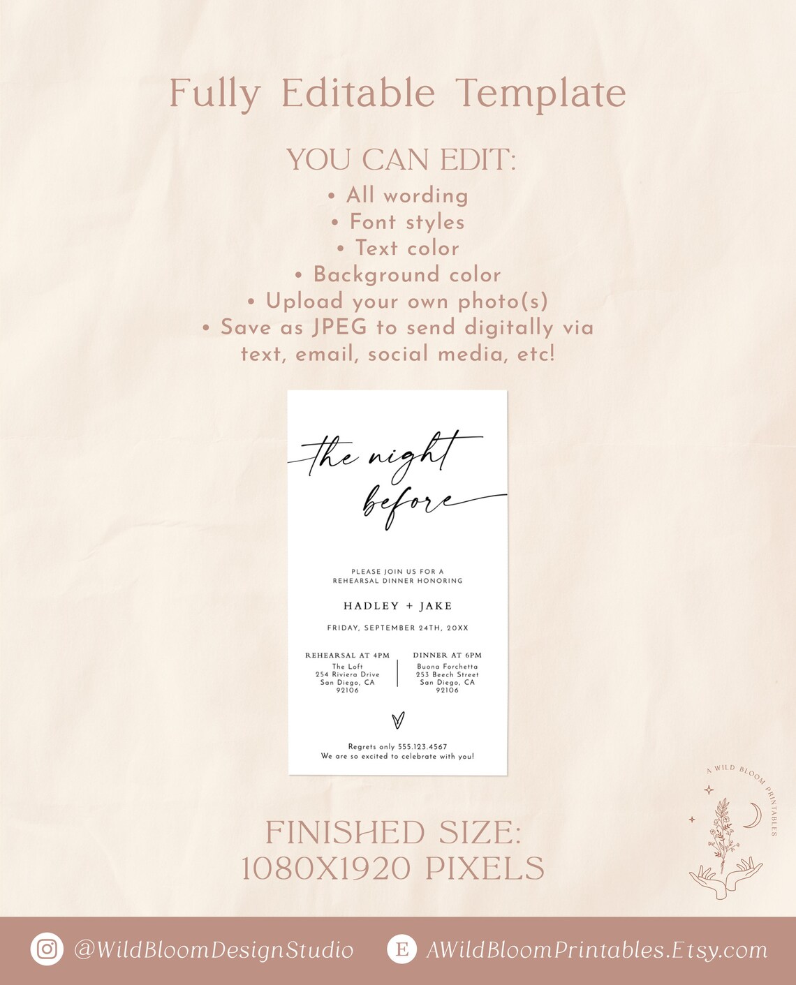 Digital Rehearsal Dinner Invitation Modern Minimalist - Etsy