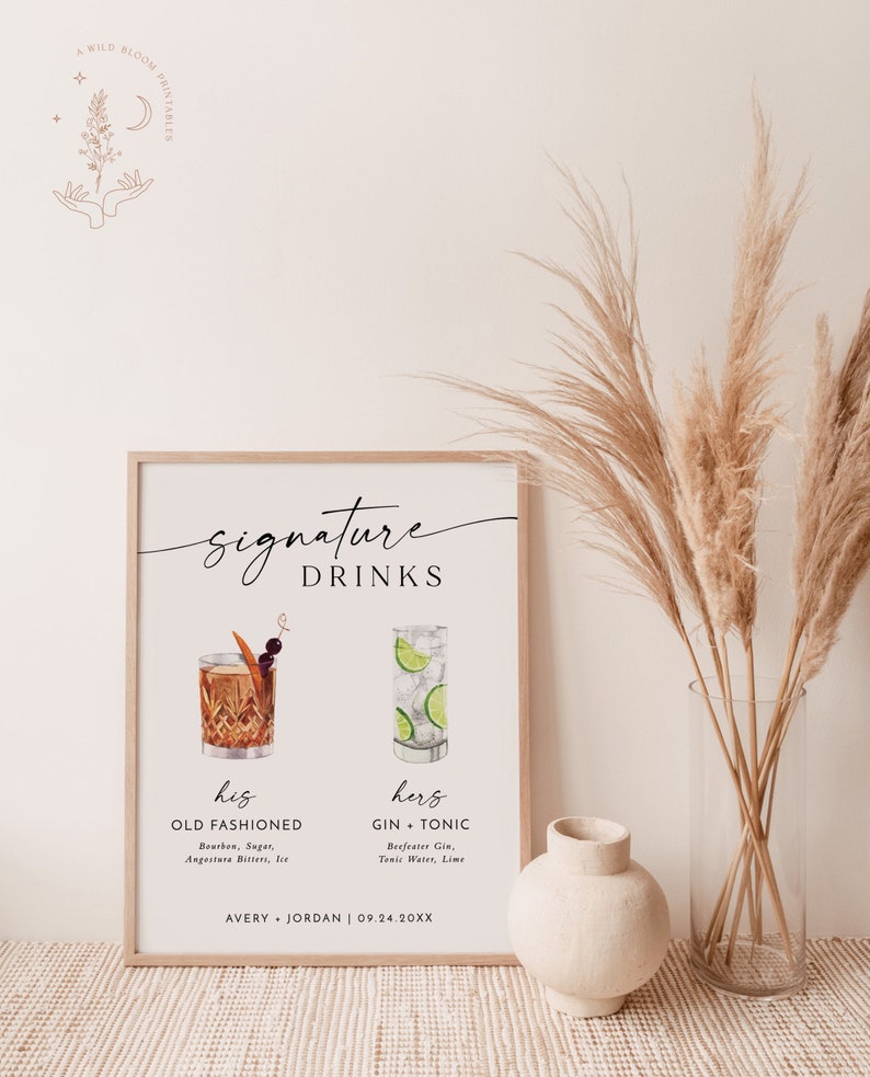 Signature Drinks Sign Template Signature Cocktail Sign - Etsy