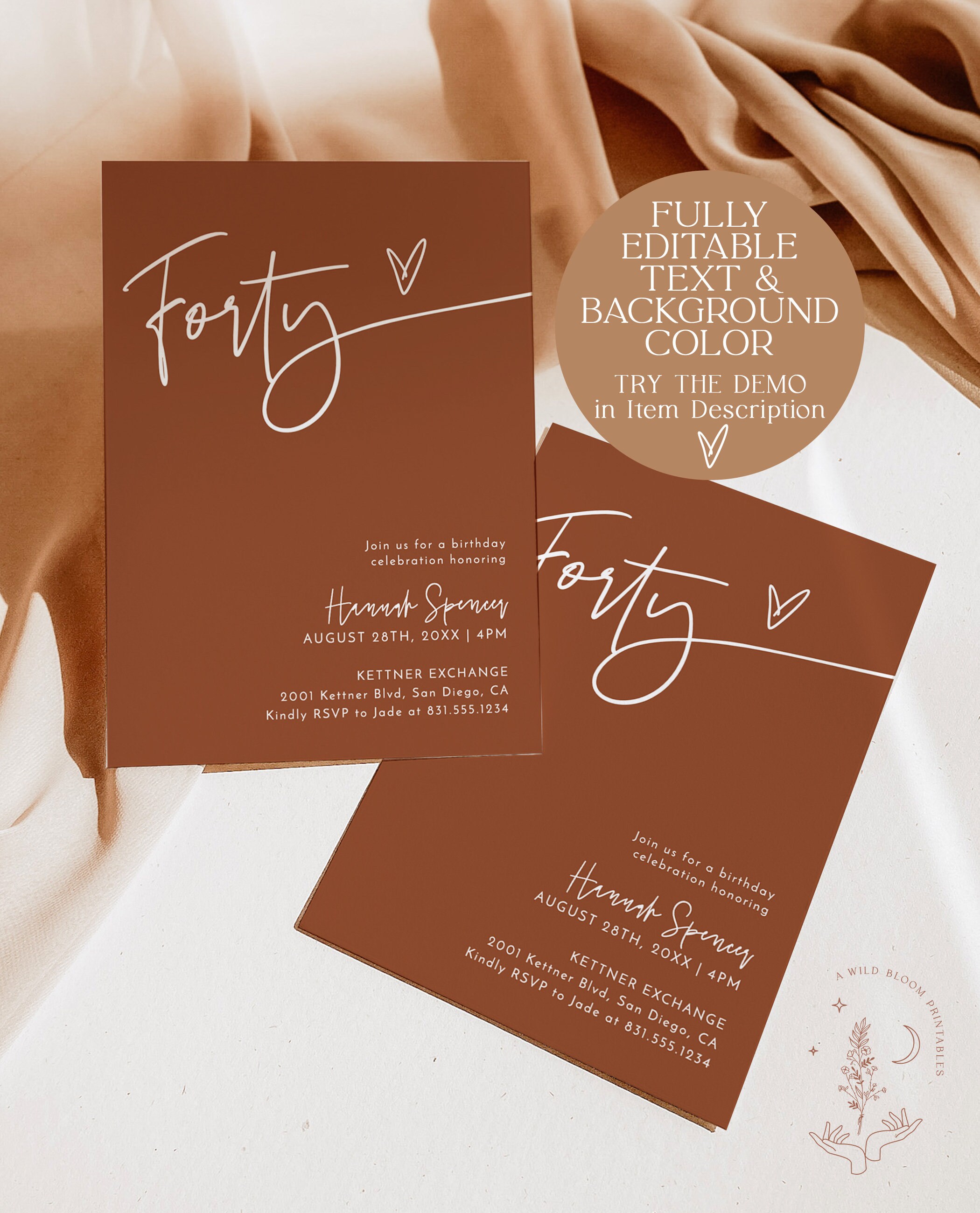 Modern Minimalist Birthday Invite, Boho Party, Adult, Instant Download ...