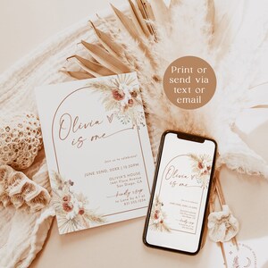 Boho Birthday Party Invitation, First Birthday Party Invite, Muted ...