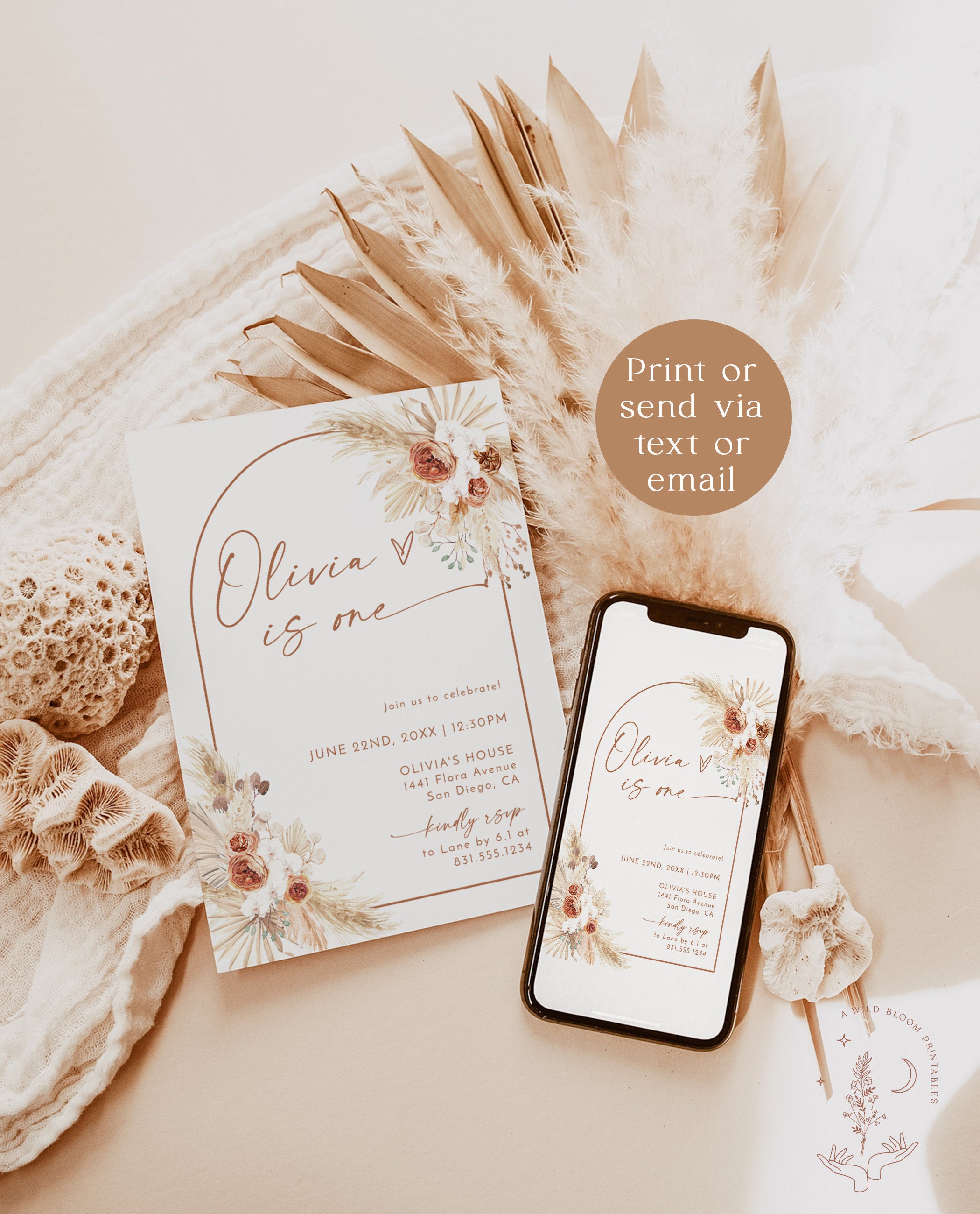 Boho Birthday Party Invitation First Birthday Party Invite - Etsy