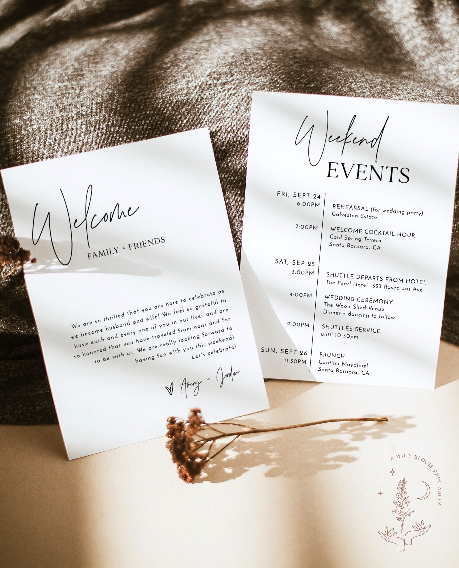 Minimalist Wedding Events Card Template Modern Weekend - Etsy